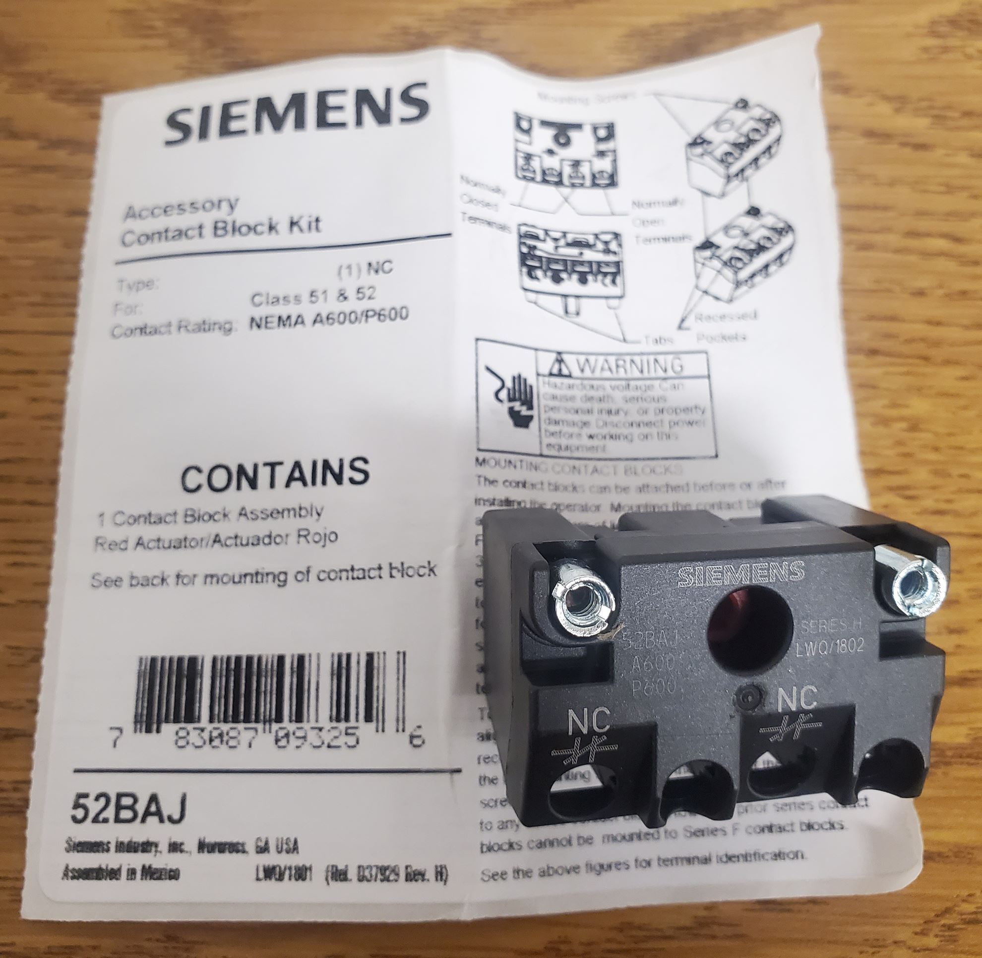 52BAJ – SIEMENS Contact Block | Mag-Trol Distributors, Inc.