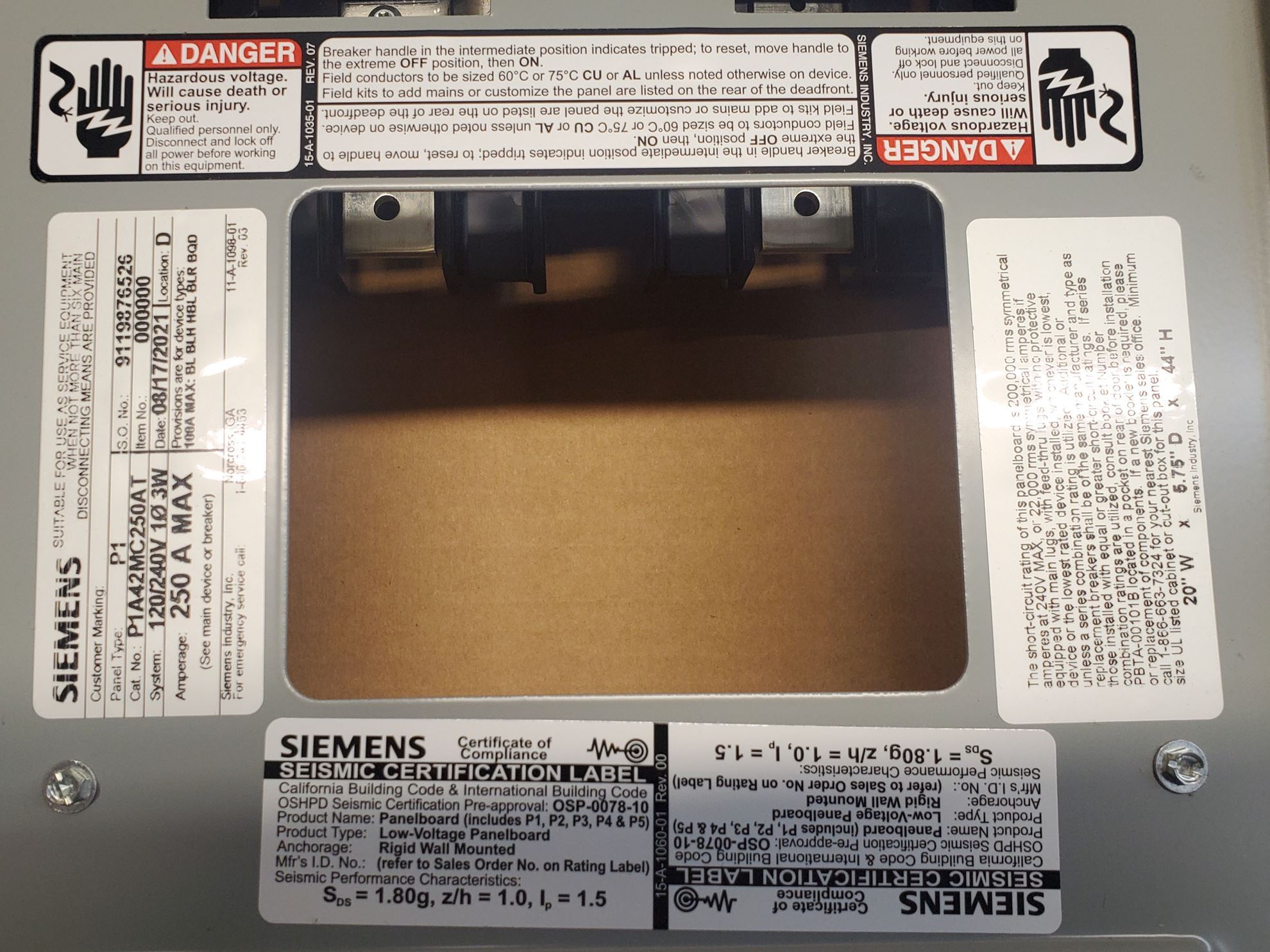 P1A42MC250AT – SIEMENS Unassembled Panelboard | Mag-Trol Distributors, Inc.