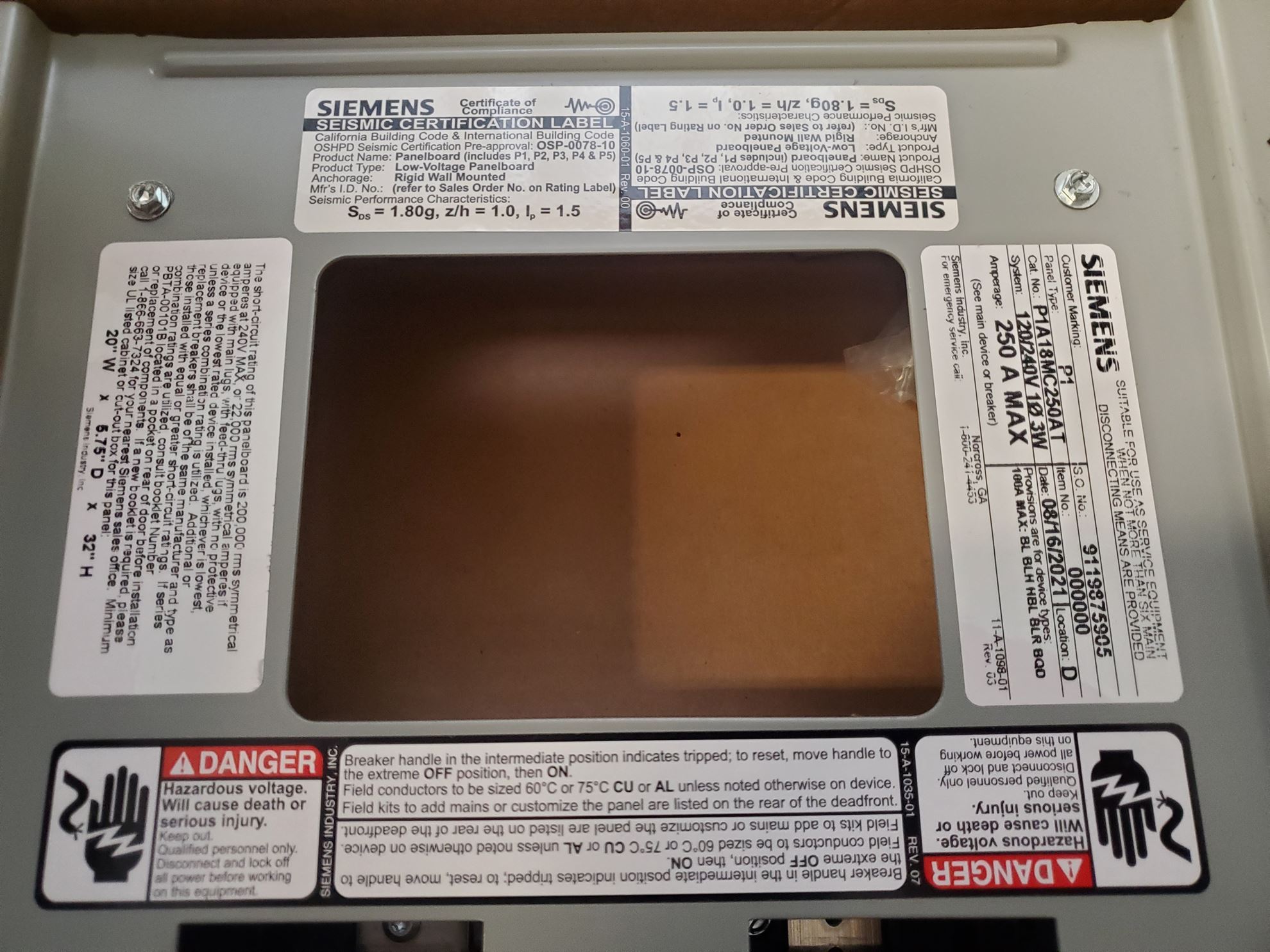 P1A18MC250AT – SIEMENS Unassembled Panelboard | Mag-Trol Distributors, Inc.