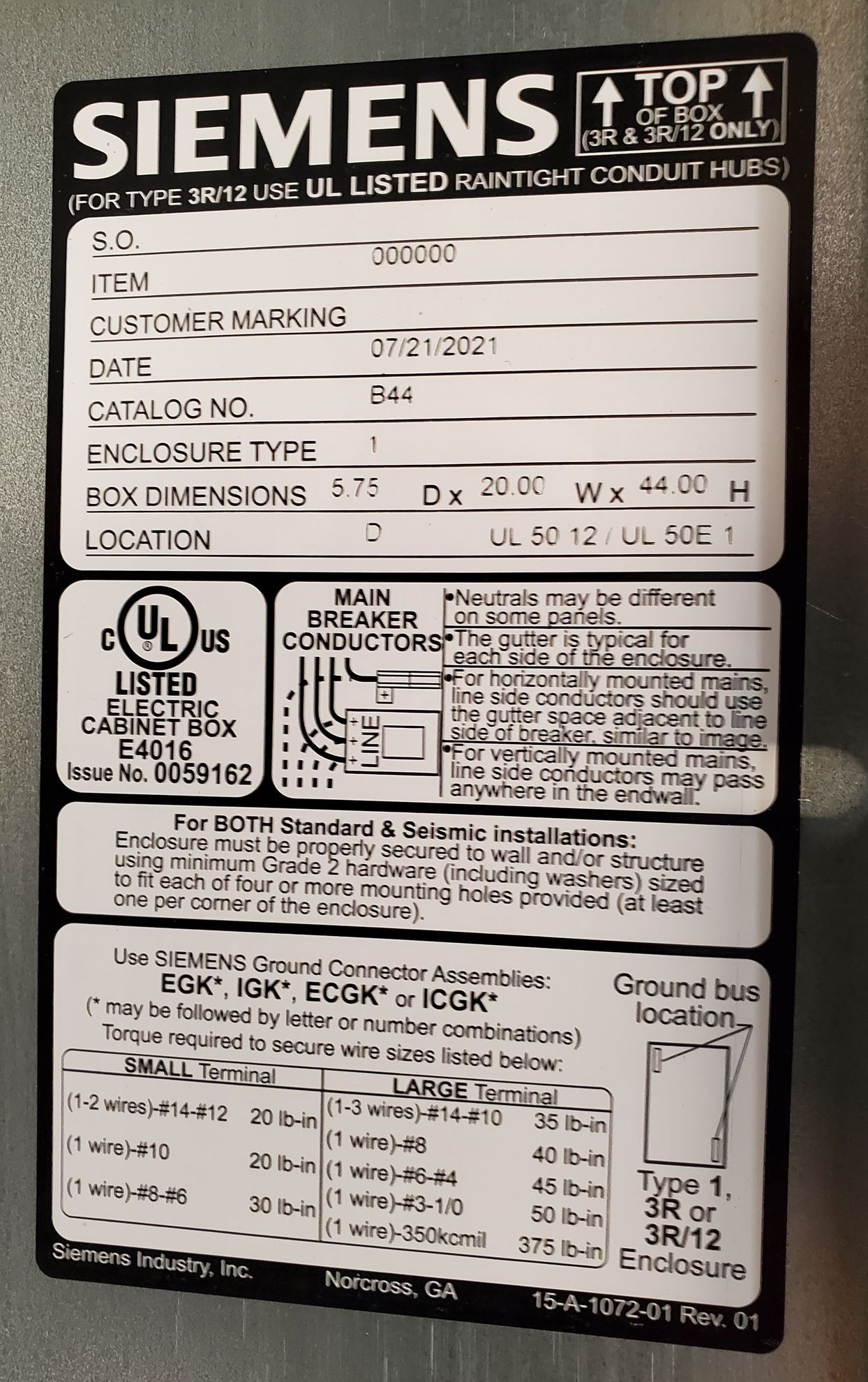 B44 – SIEMENS Unassembled Panelboard | Mag-Trol Distributors, Inc.