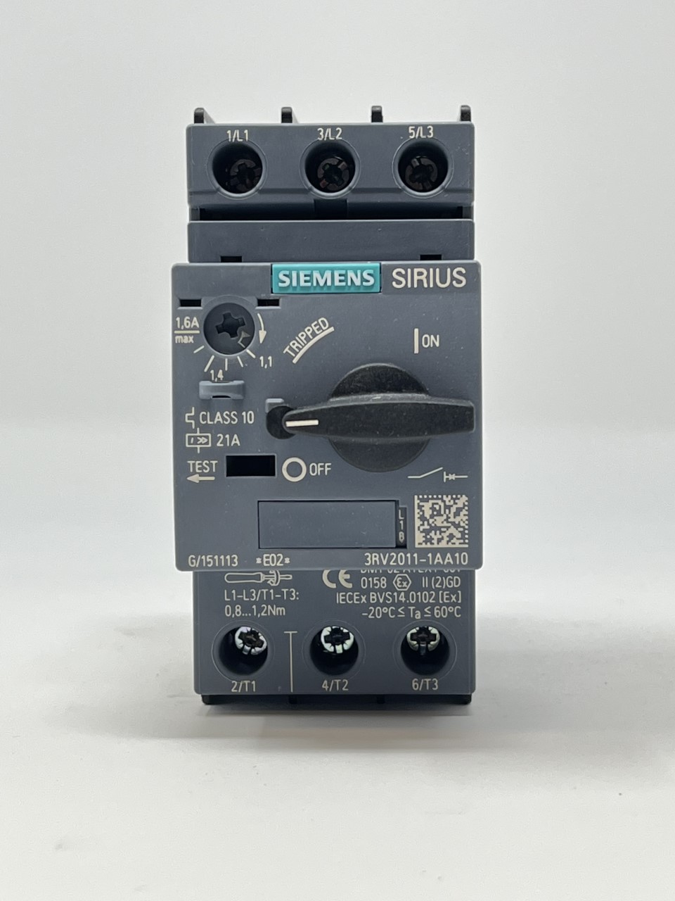 3RV2011-1AA10 – SIEMENS MOTOR STARTER PROTECTOR 1.1-1.6 AMPS CLASS 10 ...