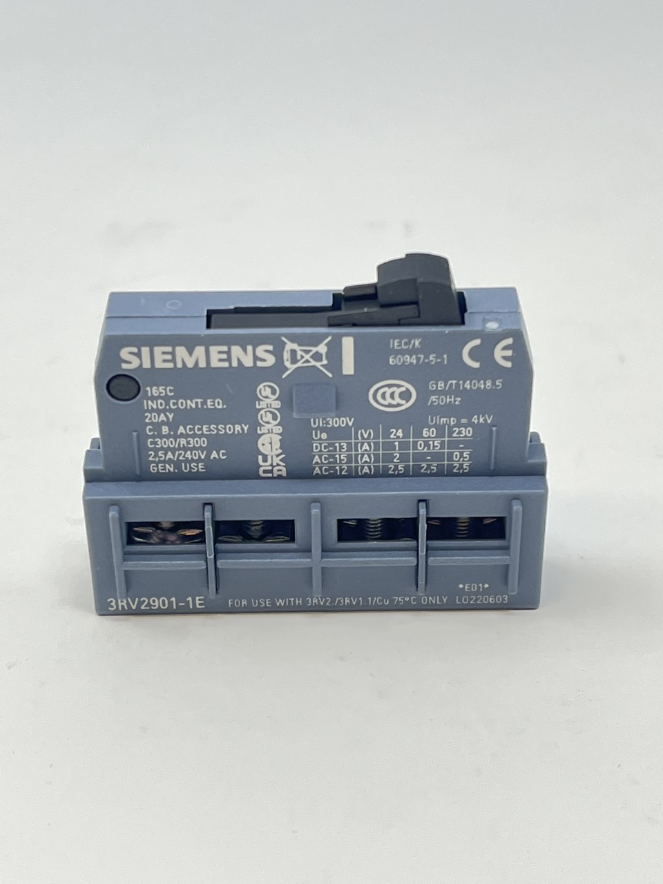 3RV2901-1E – SIEMENS TOP MOUNT AUXILIARY CONTACT 1NO+1NC FOR 3RV2 SIZE ...