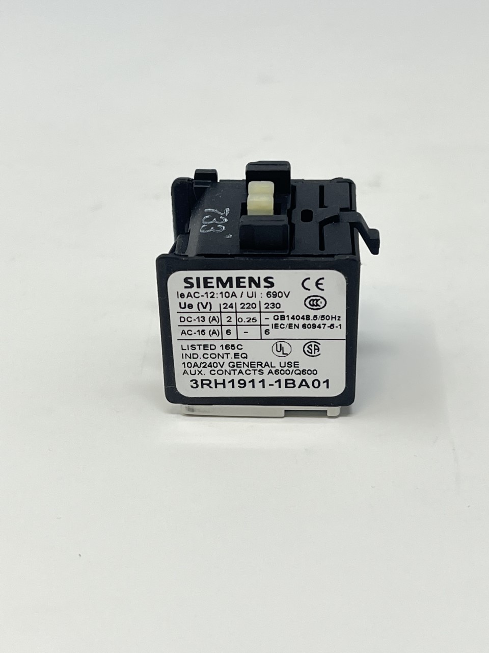3RH1911-1BA01 – SIEMENS TOP MOUNT AUXILIARY CONTACT BLOCK 1NO+1NC SIZE ...