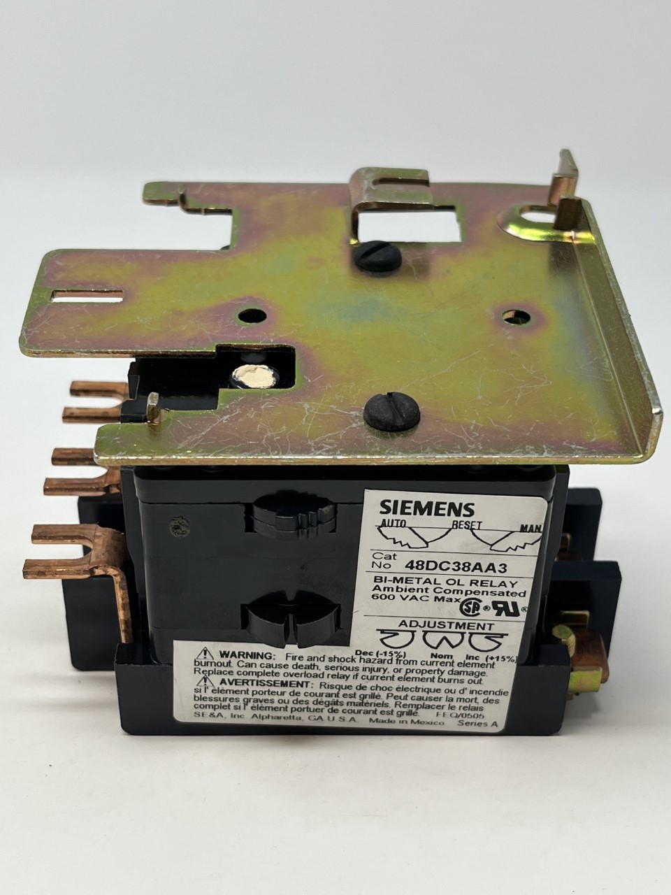 48DC38AA3 – SIEMENS NEMA BI-METALIC AMBIENT COMPENSATED OVERLOAD RELAY ...