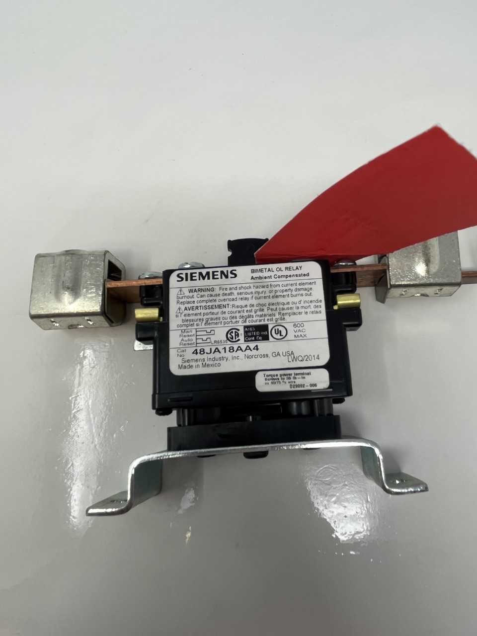 48JA18AA4 -SIEMENS BI-METAL THERMAL OVERLOAD RELAY 600VAC 1NC SIZE 4 ...