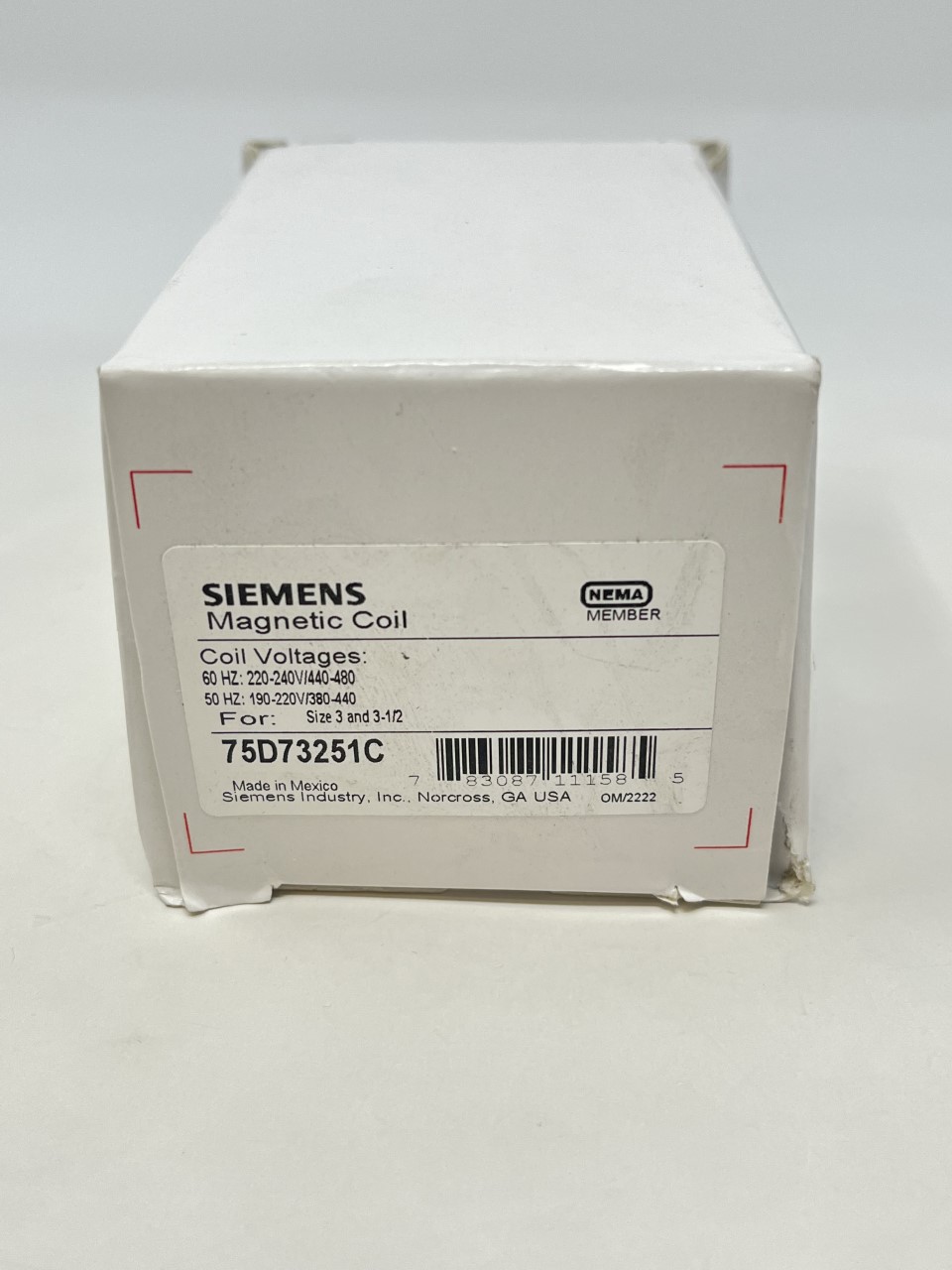 75D73251C – SIEMENS REPLACEMENT COIL 190-240VAC 50/60 HZ 380-480VAC 50 ...