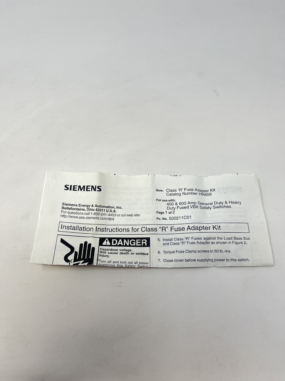 HR656 – SIEMENS LOW VOLTAGE VBII HD CLASS R FUSE CLIP KIT RATED 600V ...