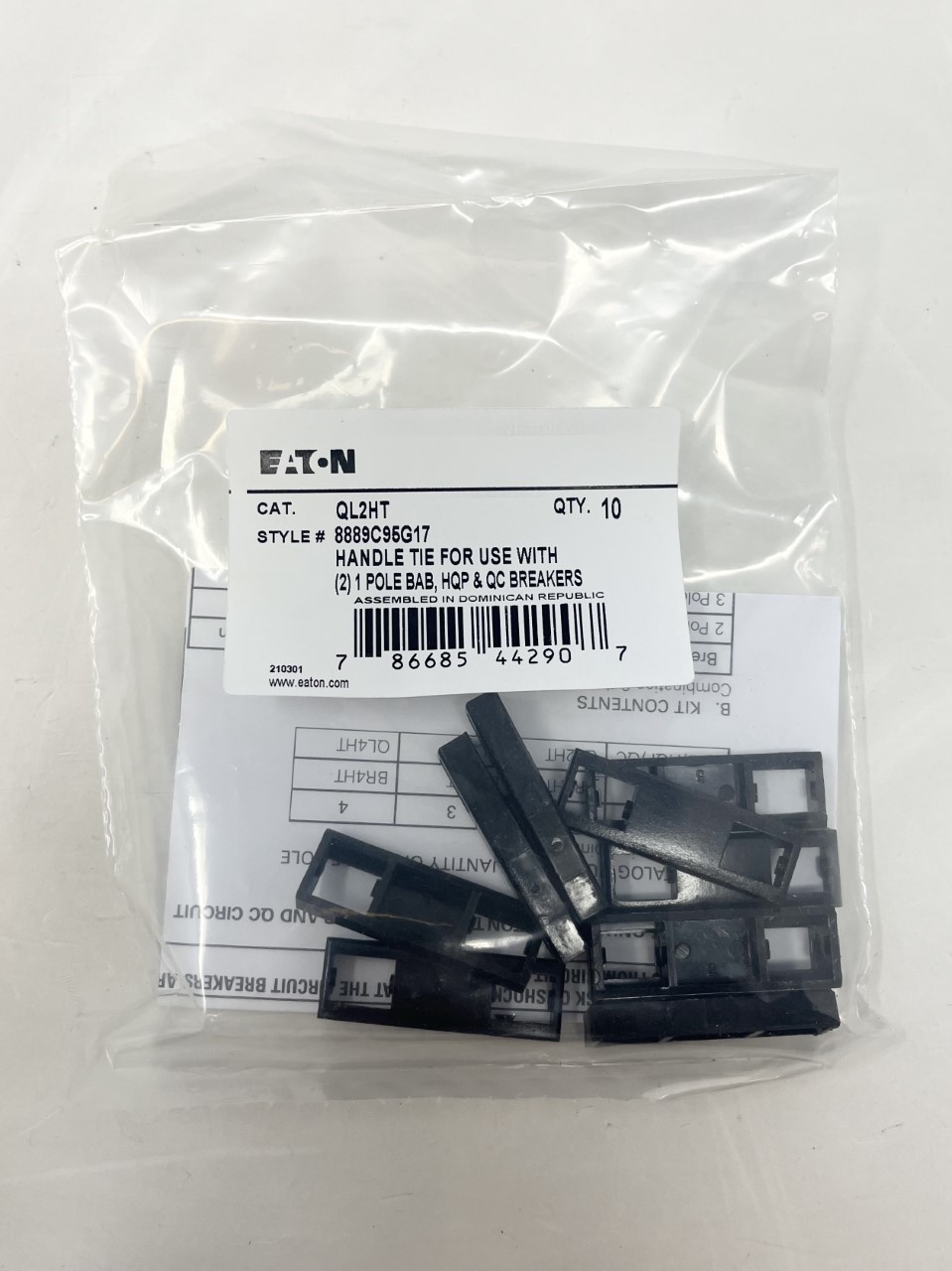 QL2HT – EATON HANDLE TIE FOR USE WITH (2) 1POLE CIRCUIT BREAKERS TYPE ...