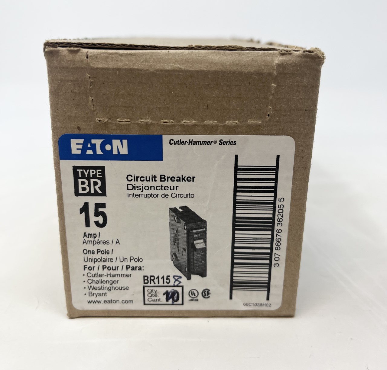 BR115 – EATON PLUG IN CIRCUIT BREAKER 15AMPS 10KAIC 1POLE 120-240VAC ...