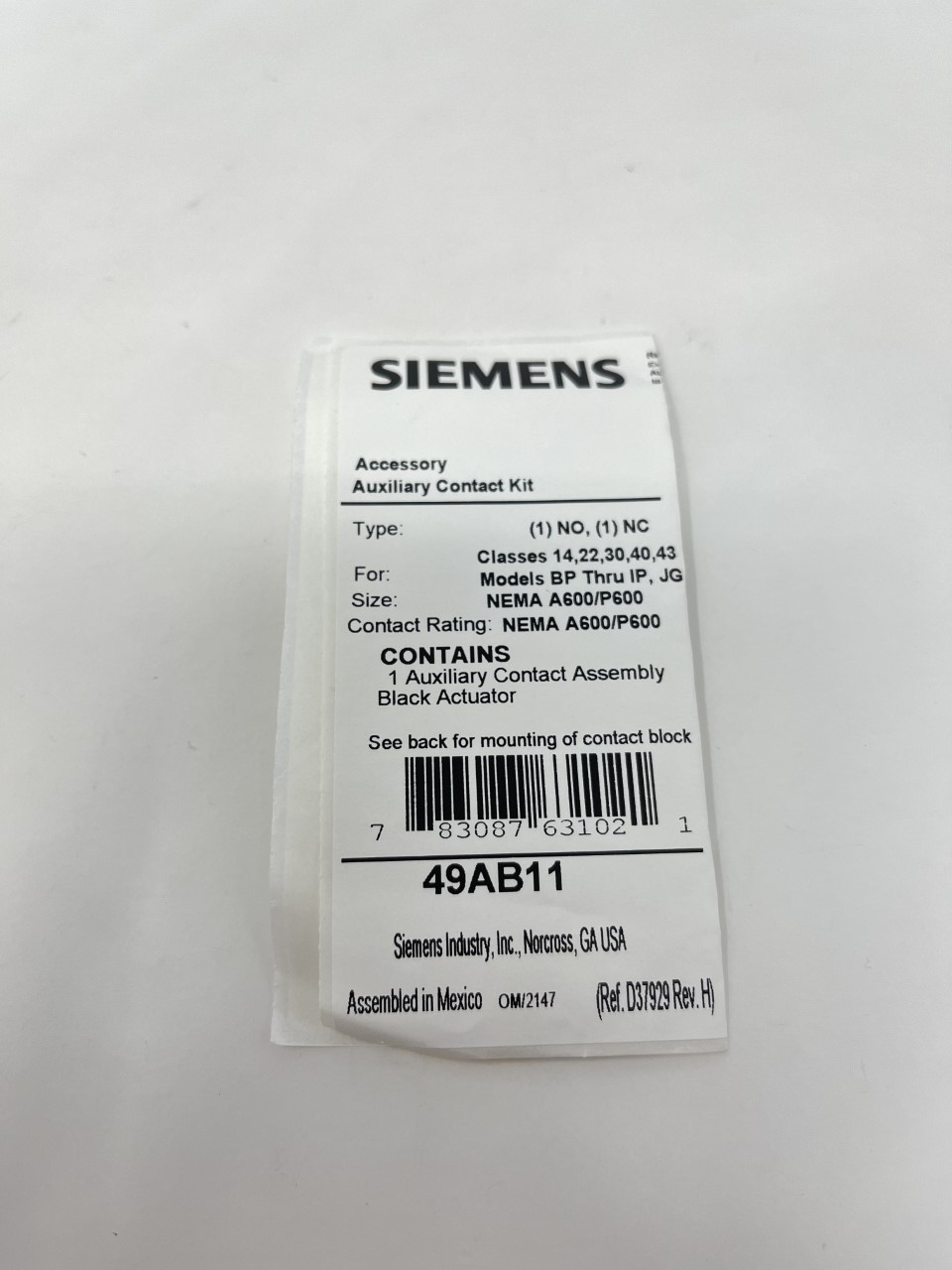 49AB11 – SIEMENS SIDE MOUNT AUXILIARY CONTACT NEMA 1NO+1NC | Mag-Trol ...