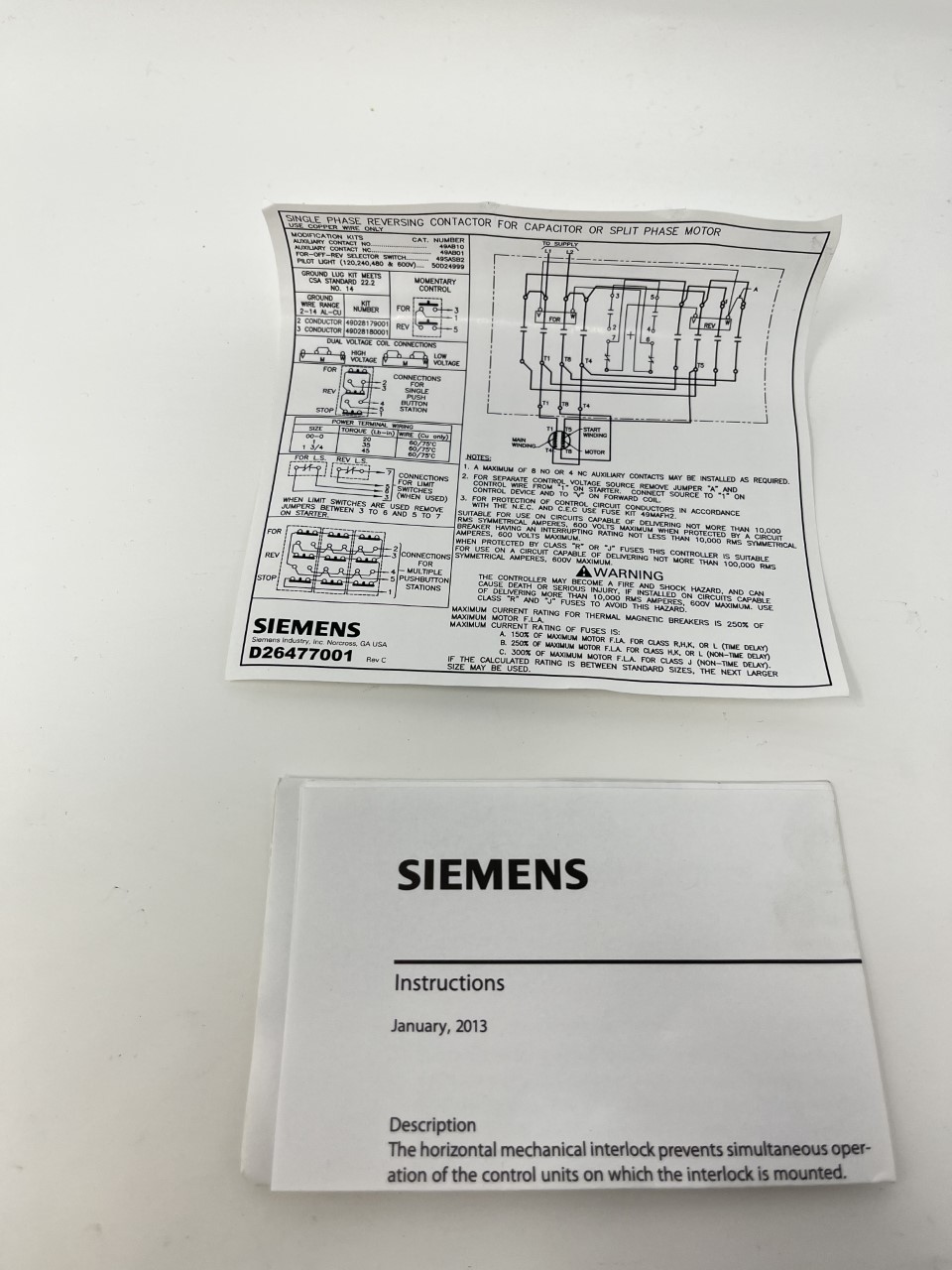 49EEF22HP – SIEMENS NEMA MECHANICAL INTERLOCK HORIZONTAL WITH PANEL ...