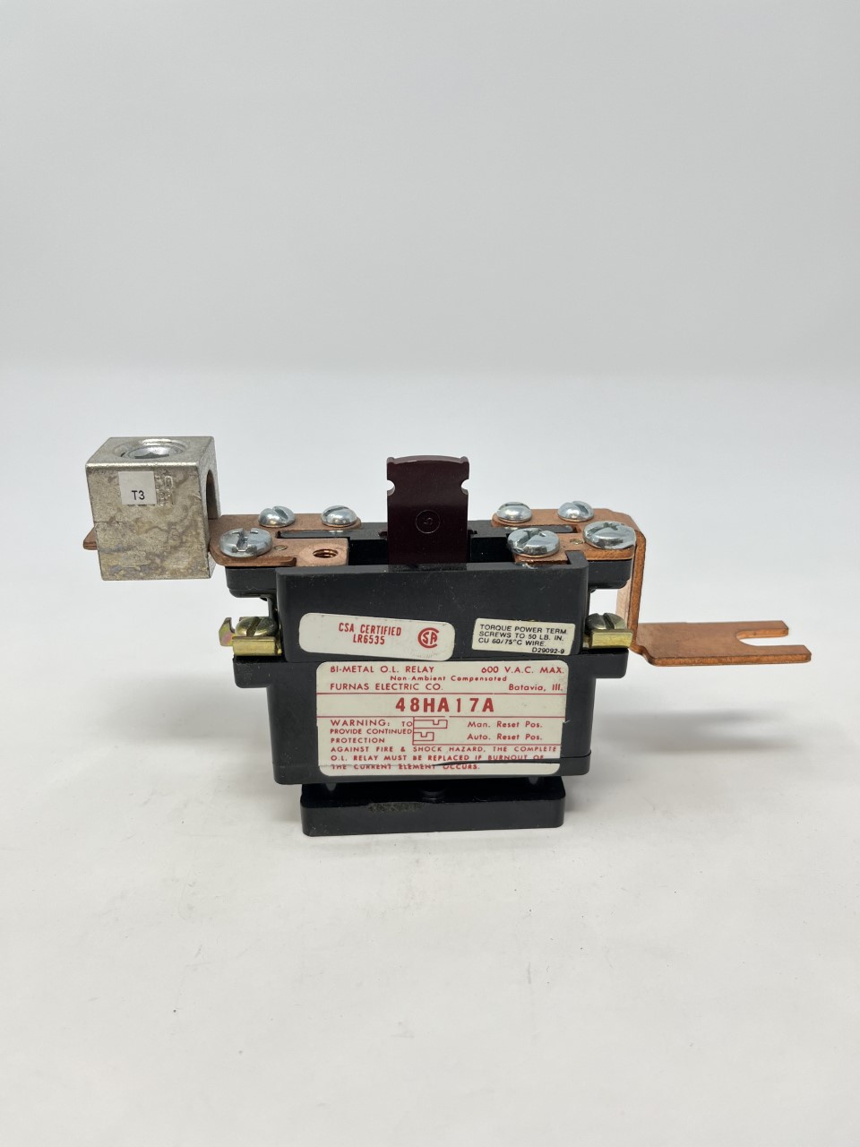 48HA17A – FURNAS ELECTRIC BI-METAL THERMAL OVERLOAD RELAY 100AMPS 1P ...