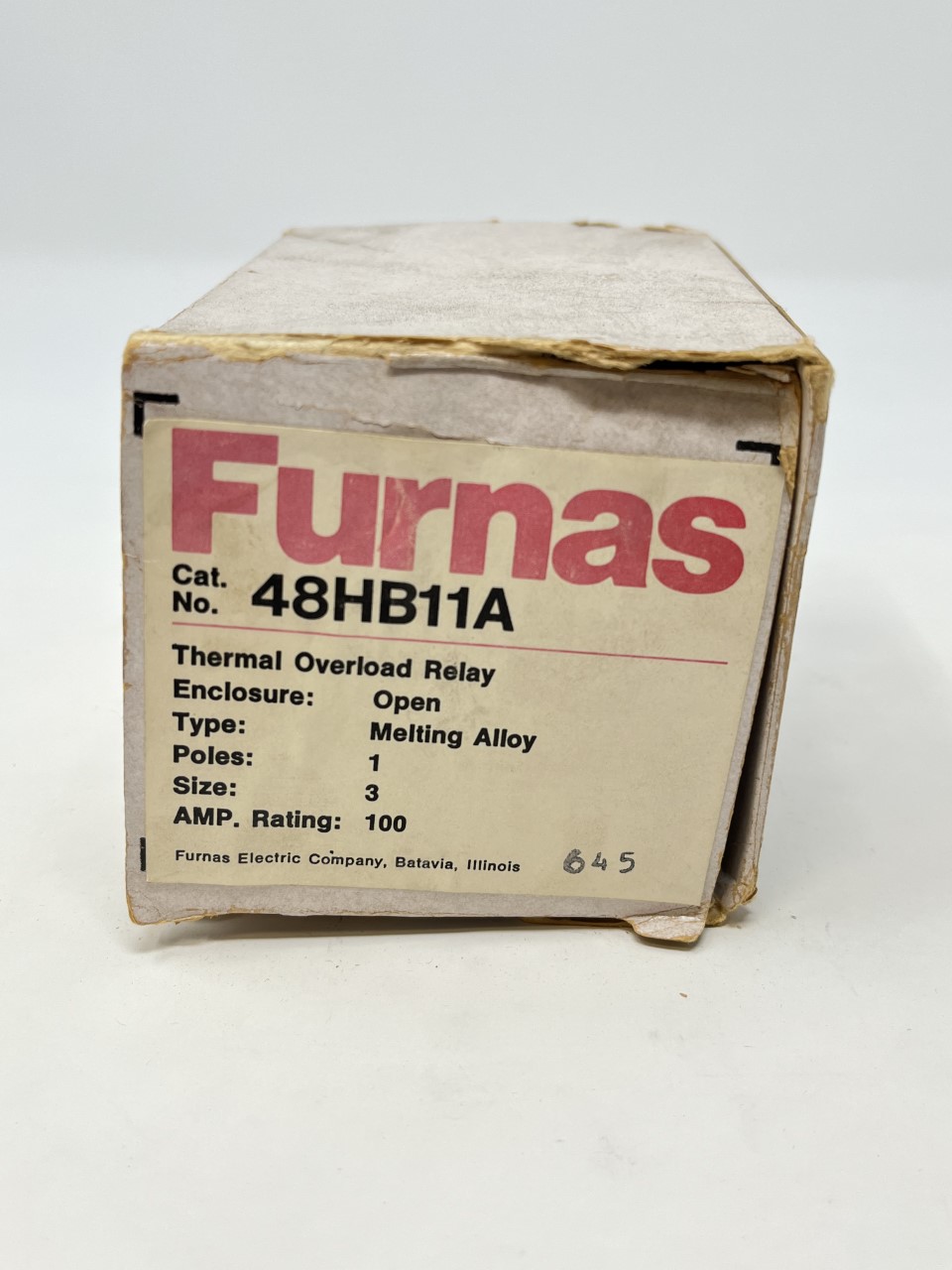48HB11A -FURNAS ELECTRIC THERMAL OVERLOAD RELAY OPEN 1P SIZE 3 100 AMPS ...