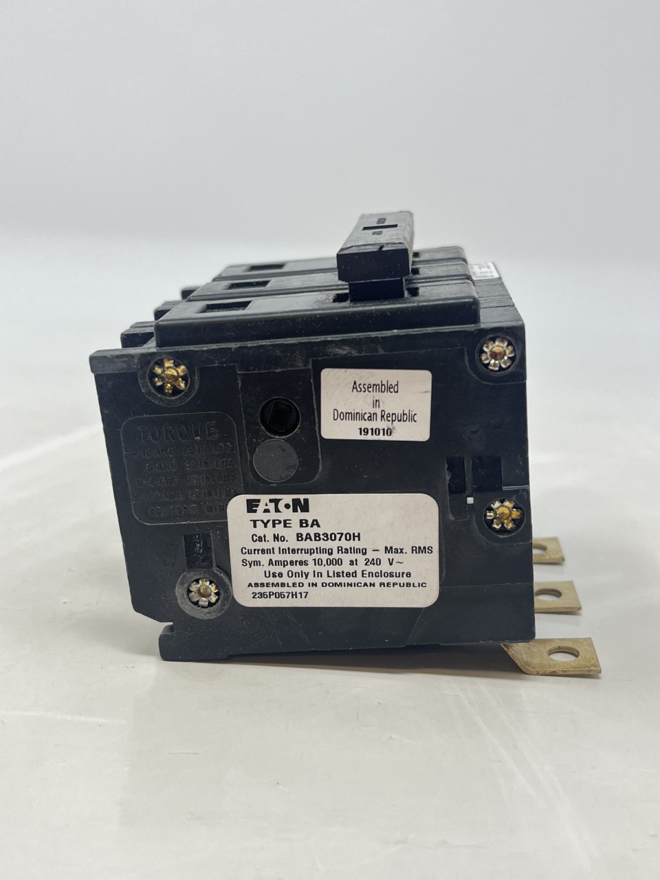 BAB3070H – EATON BOLT ON CIRCUIT BREAKER 3POLE 70AMPS 10KAIC 120-240 ...