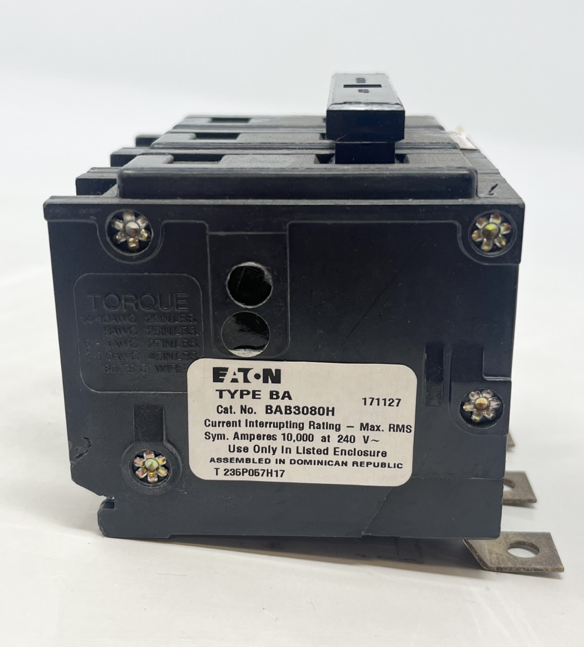 BAB3080H – EATON BOLT ON CIRCUIT BREAKER 3POLE 80AMPS 10KAIC 120-240 ...