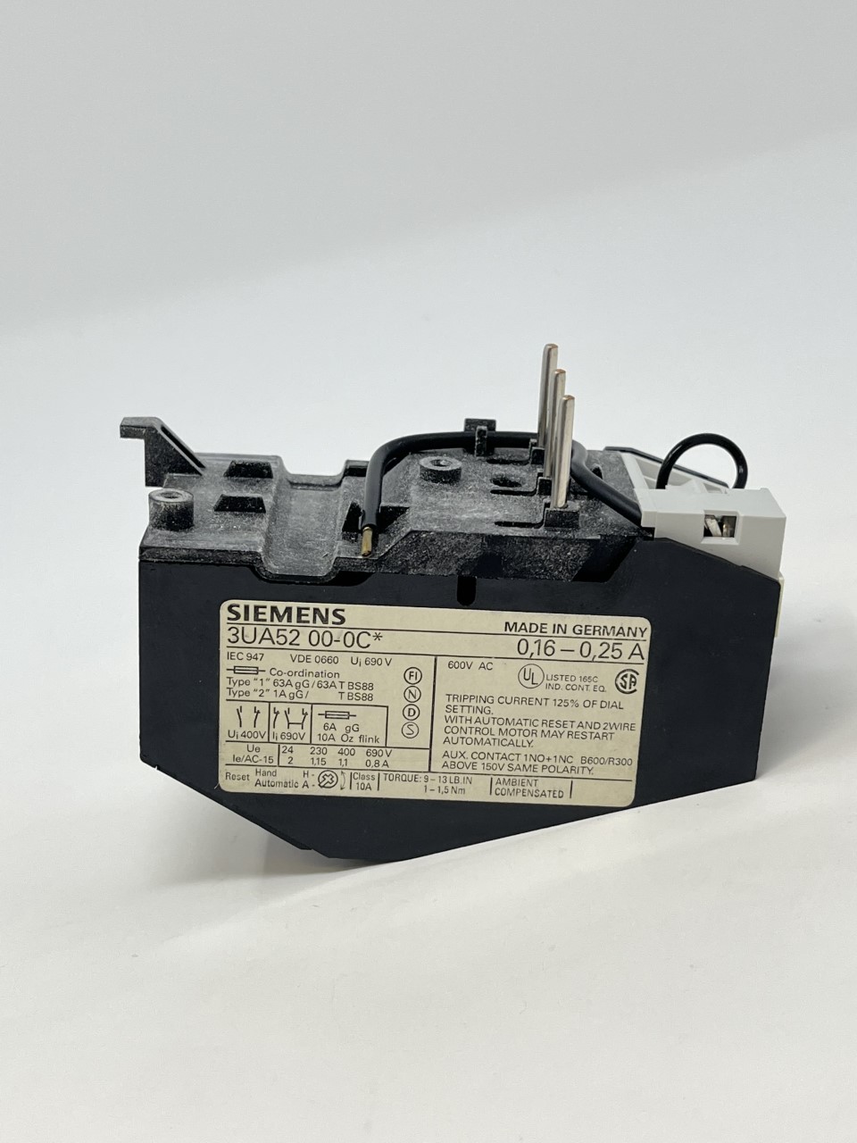 3UA5200-0C – SIEMENS 3UA5200-0C OVERLOAD RELAY 0.16-.25 AMPS 3P CLASS ...