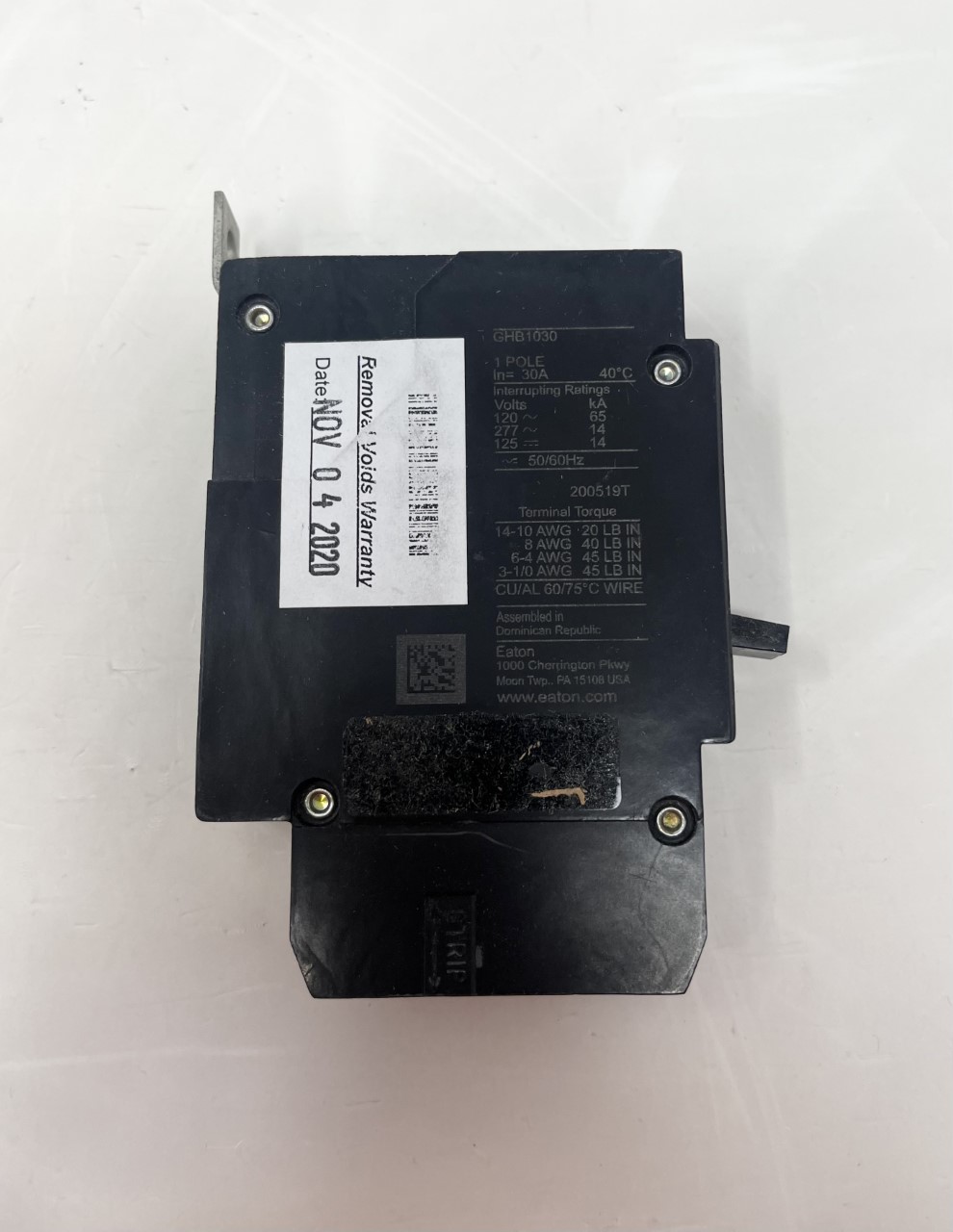 GHB1030 – EATON BOLT ON CIRCUIT BREAKER 30AMPS 1POLE 277-480VAC 14 KAIC ...