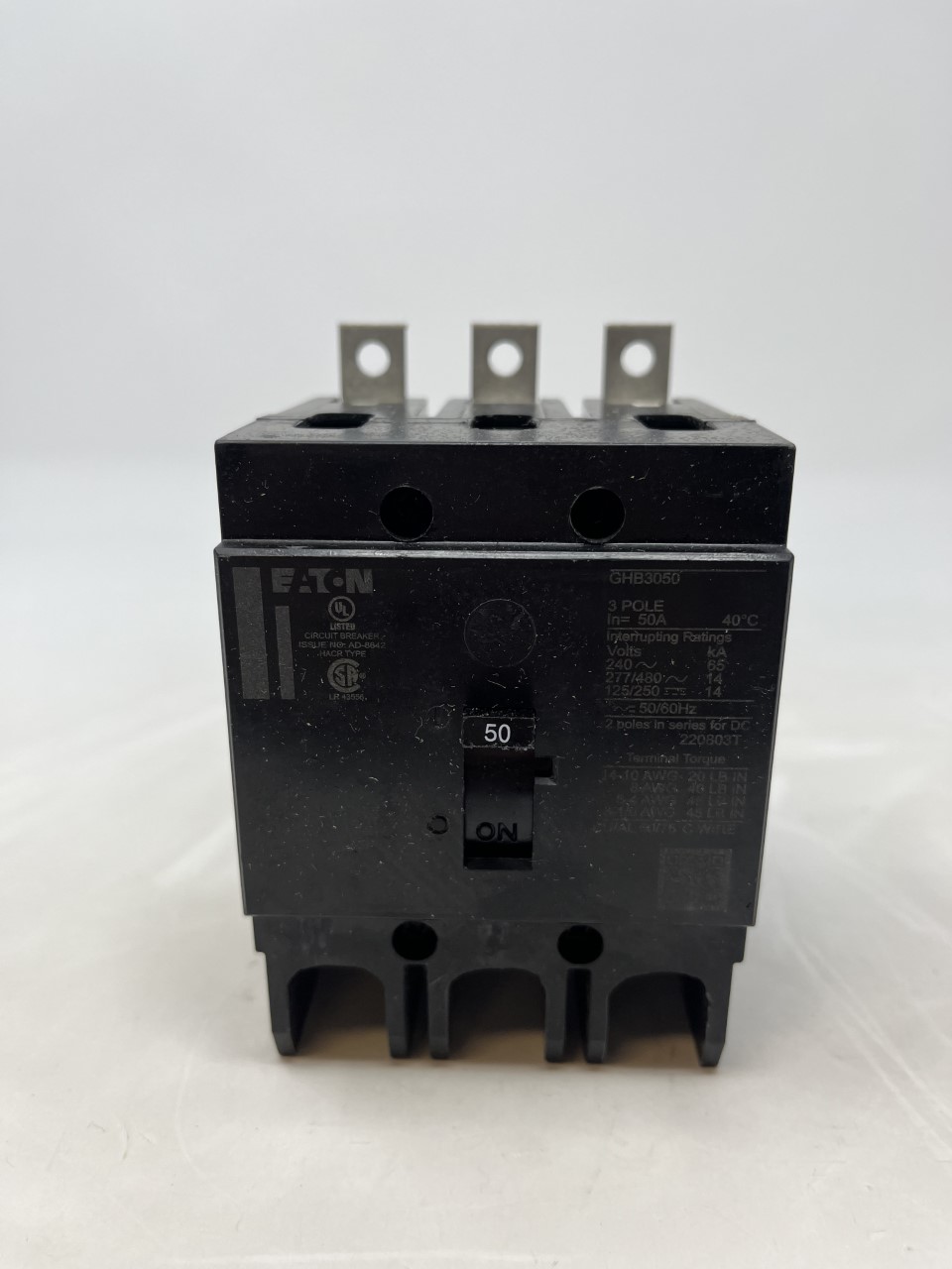 GHB3050 – EATON BOLT ON CIRCUIT BREAKER 50AMPS 277-480VAC 3POLE 14KAIC ...