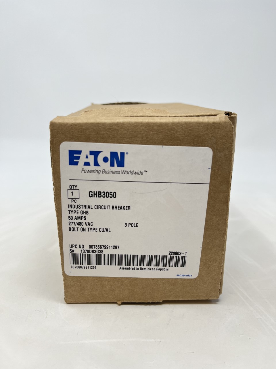 GHB3050 – EATON BOLT ON CIRCUIT BREAKER 50AMPS 277-480VAC 3POLE 14KAIC ...