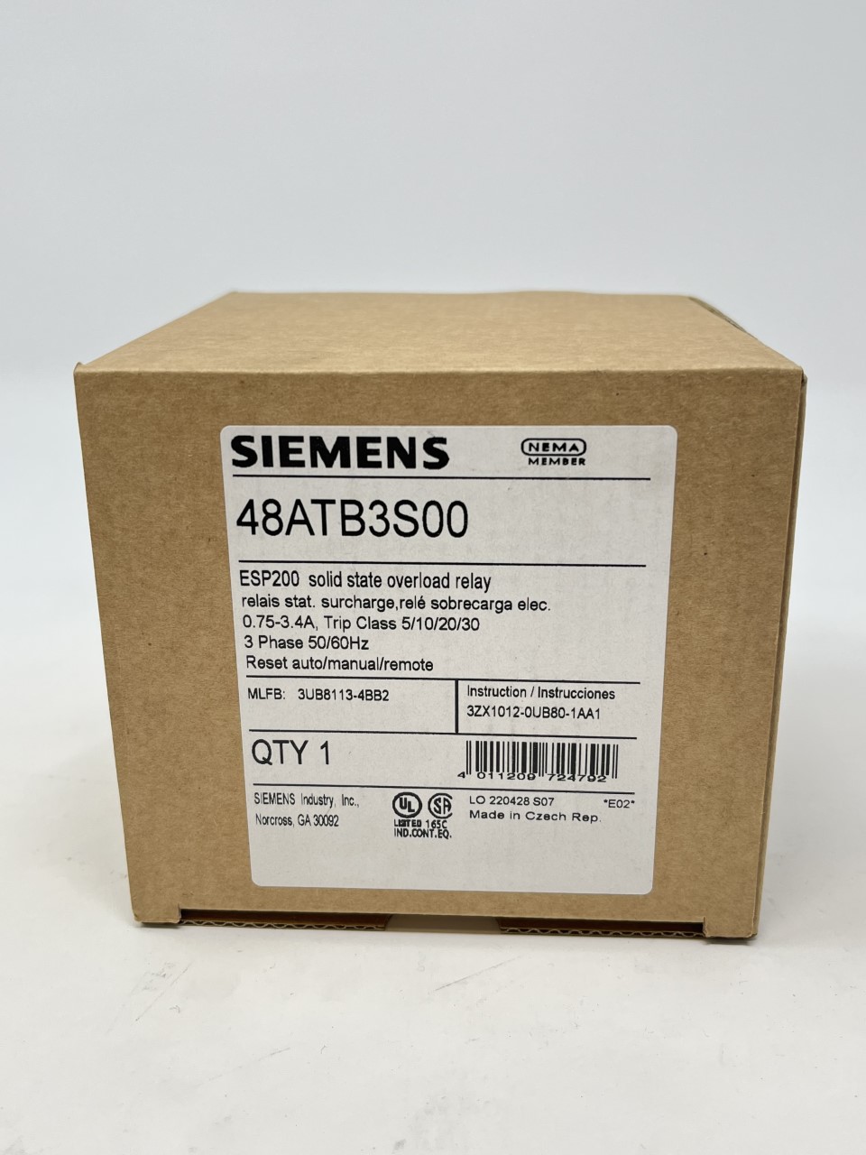 3UB8113-4BB2 – SIEMENS SOLID STATE OVERLOAD RELAY 0.75-3.4 AMPS CLASS 5 ...