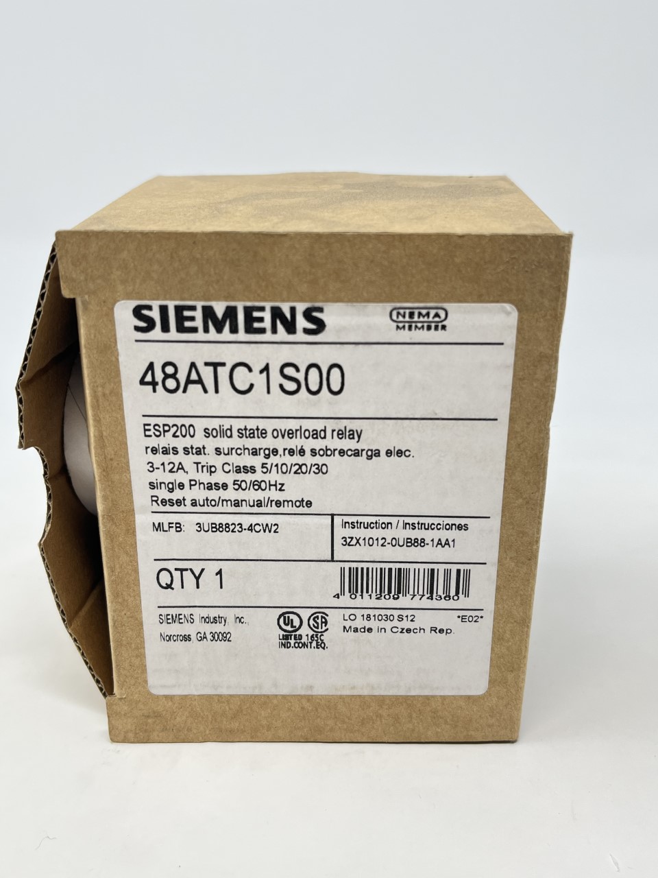 3UB8823-4CW2 – SIEMENS SOLID STATE OVERLOAD RELAY 3-12 AMPS CLASS 5-30 ...