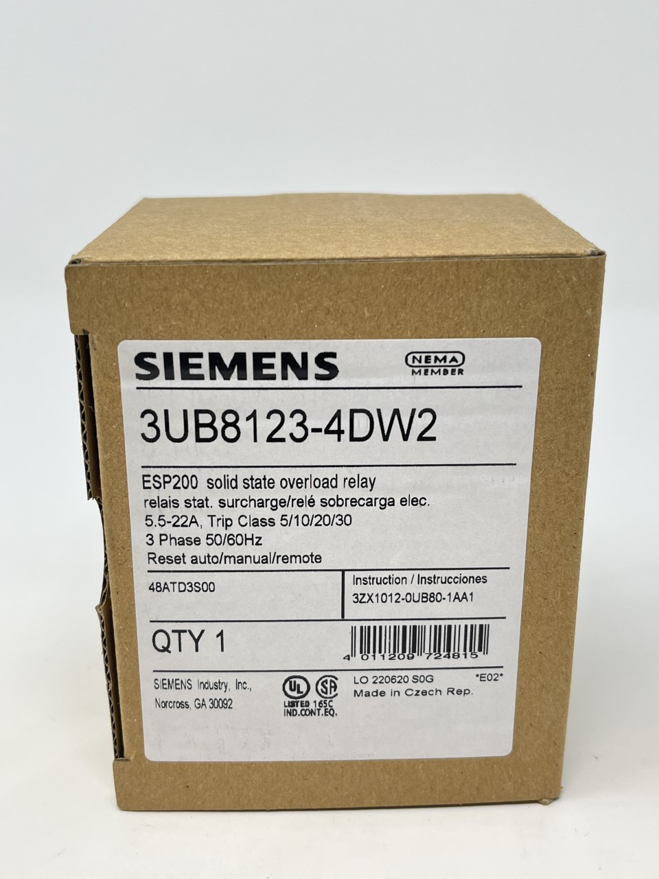 3UB8123-4DW2 – SIEMENS SOLID STATE OVERLOAD RELAY 5.5-22AMPS CLASS 5-30 ...