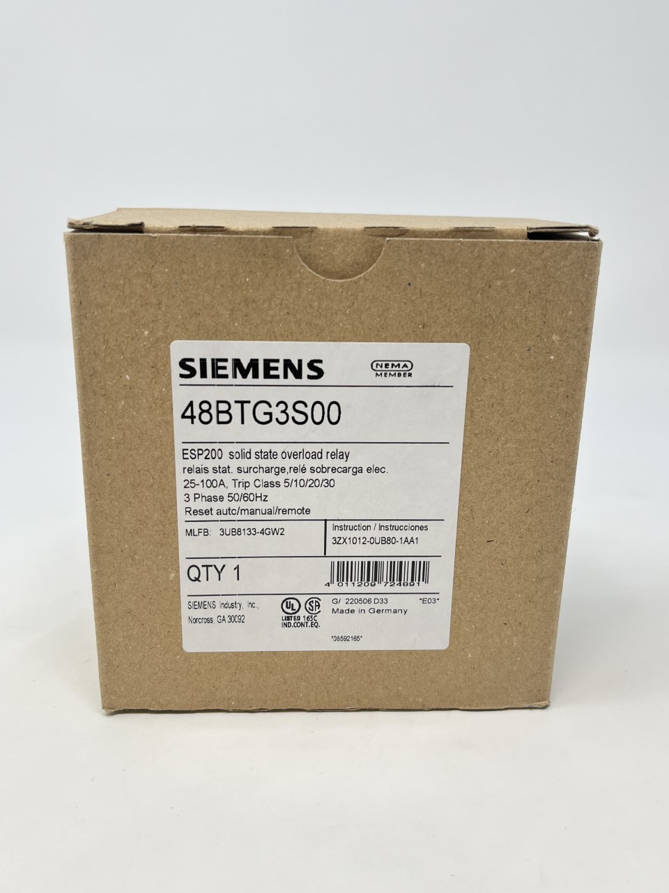 3UB8133-4GW2 – SIEMENS SOLID STATE OVERLOAD RELAY 25-100 AMPS CLASS 5 ...