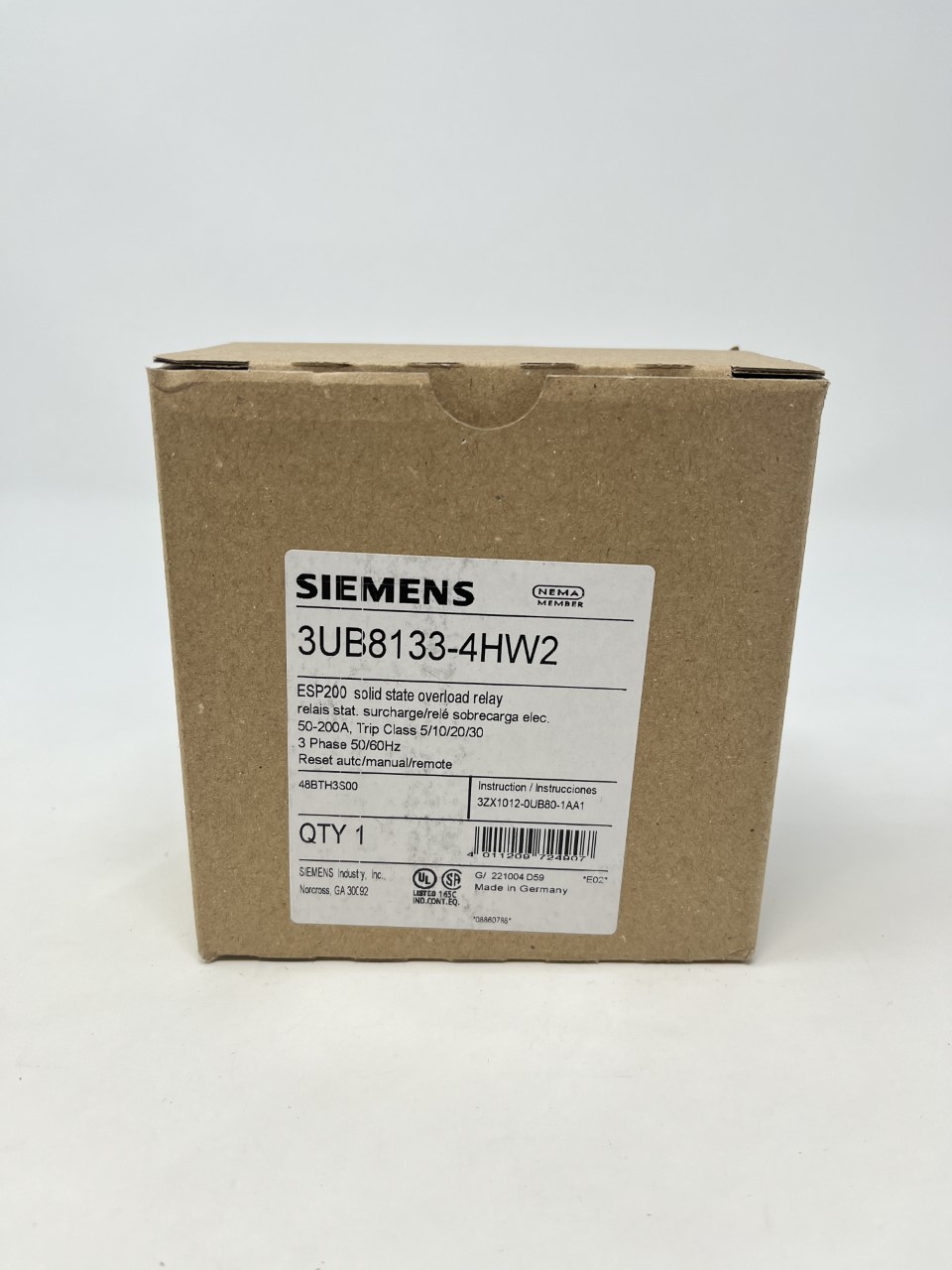 3UB8133-4HW2 – SIEMENS SOLID STATE OVERLOAD RELAY 50-200 AMPS CLASS 5 ...