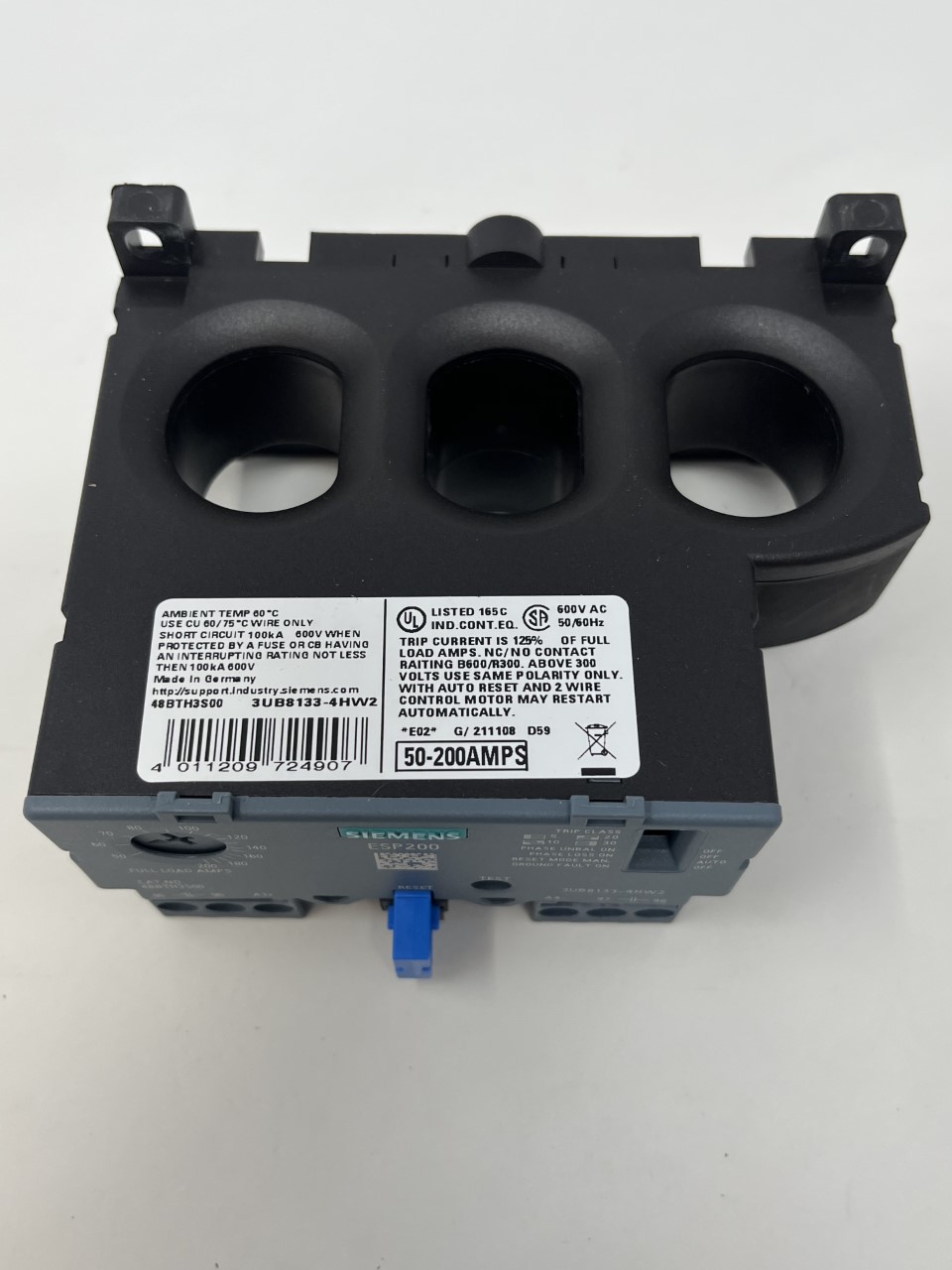 3UB8133-4HW2 – SIEMENS SOLID STATE OVERLOAD RELAY 50-200 AMPS CLASS 5 ...